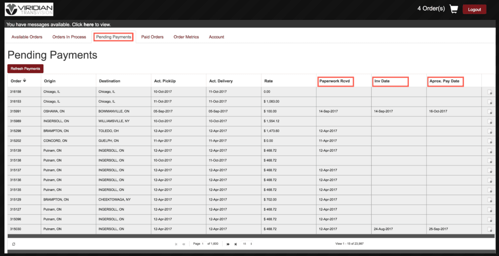 Pending Payments - Pro Autogistics